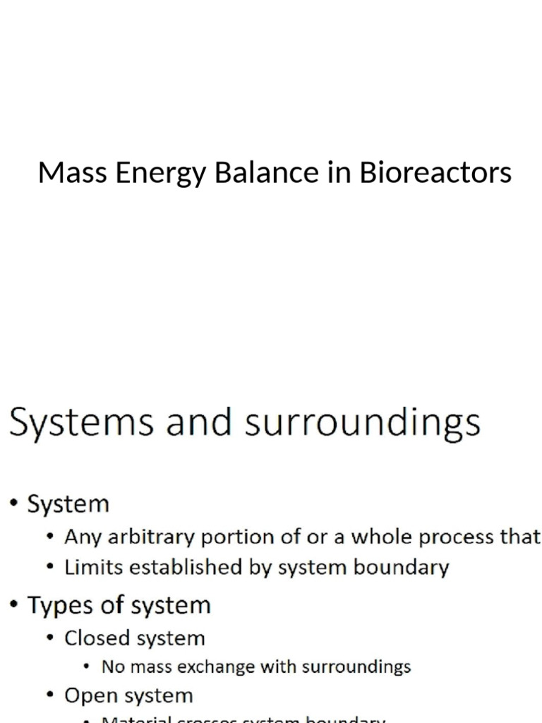 Mass Energy Balance in Bioreactors Enz | PDF | Enthalpy | Concentration