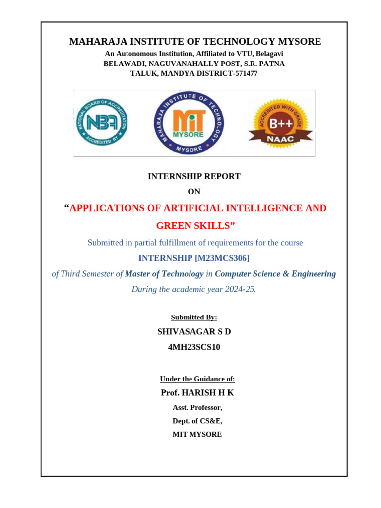 Internship Report - Front Sheets | PDF | Science