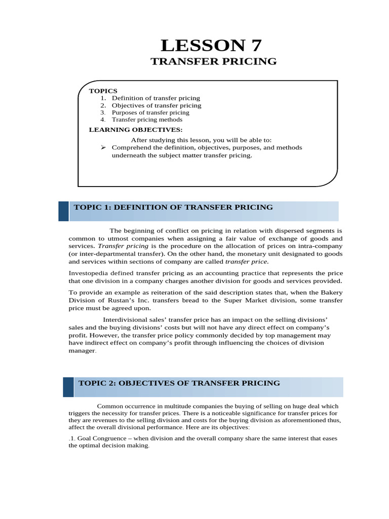 Understanding Transfer Pricing Concepts | PDF | Profit (Economics ...