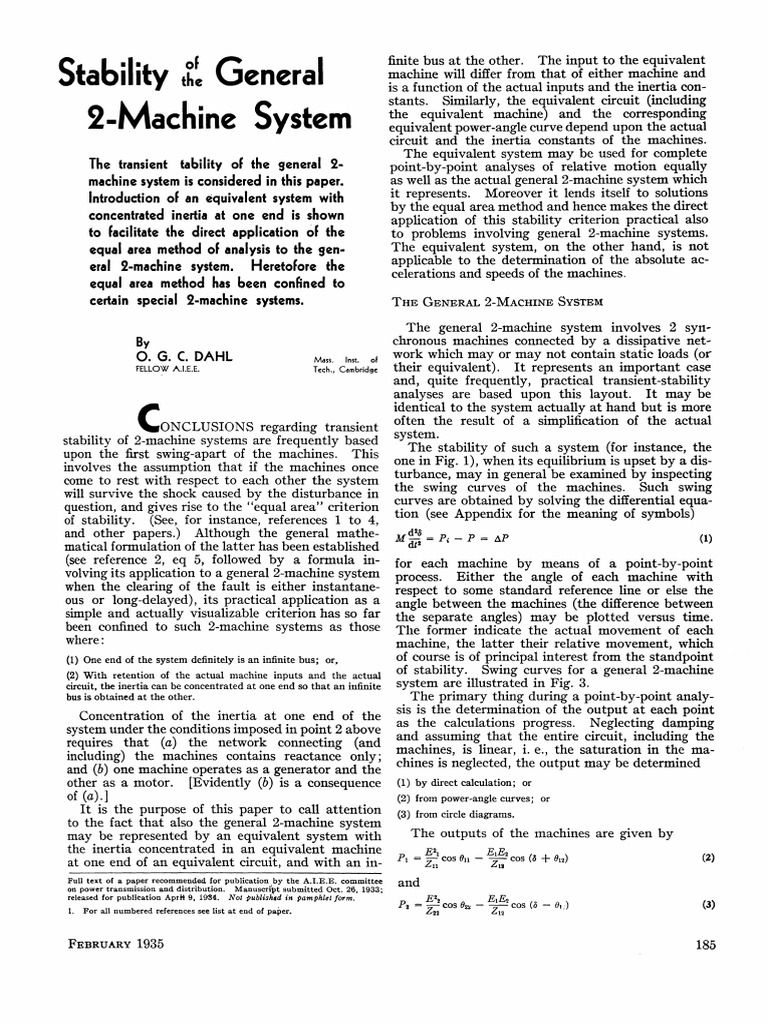 Stability of The General 2-Machine System | PDF | Steady State | Angle