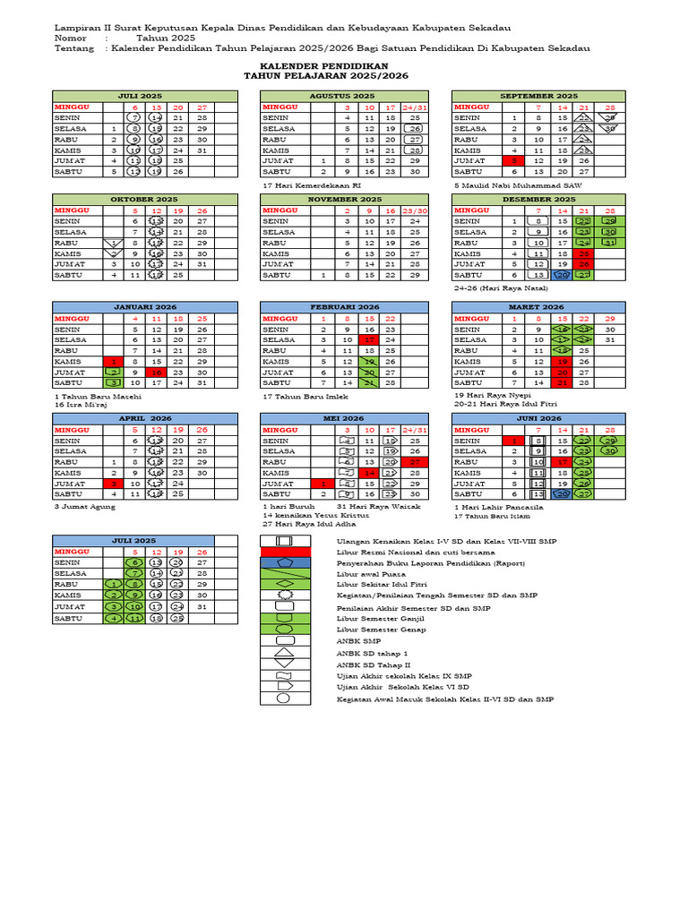 Draf Lampiran II Kalender Pendidikan 2025-2026 | PDF