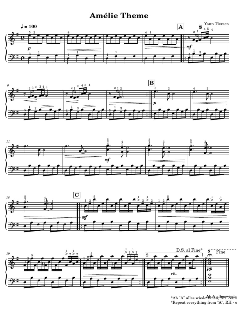 Amélie Piano Theme Overview | PDF | Films Directed