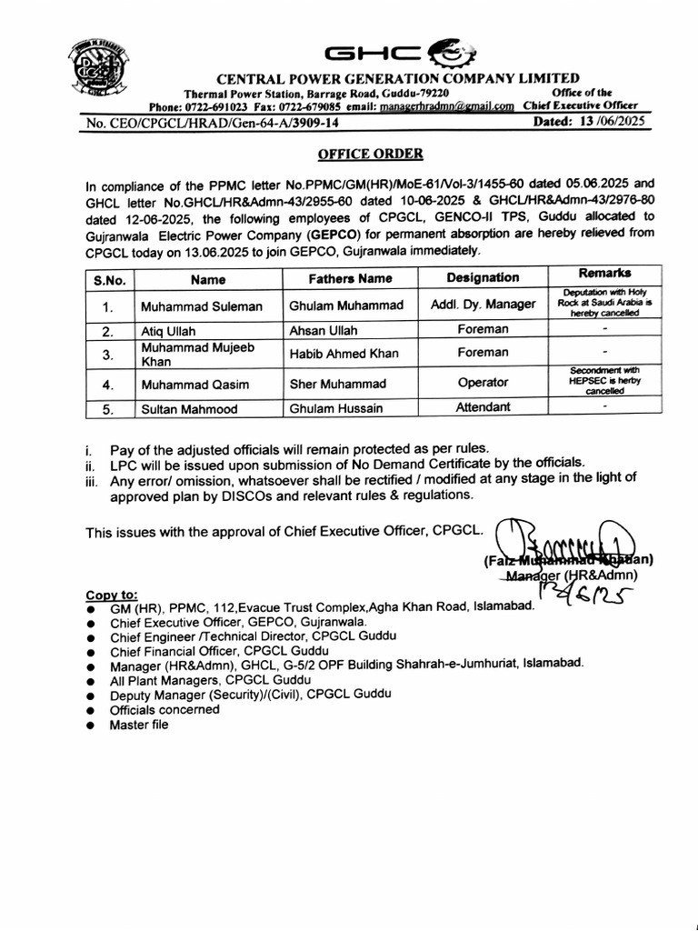 Relieving GEPCO 13.06.25 | PDF