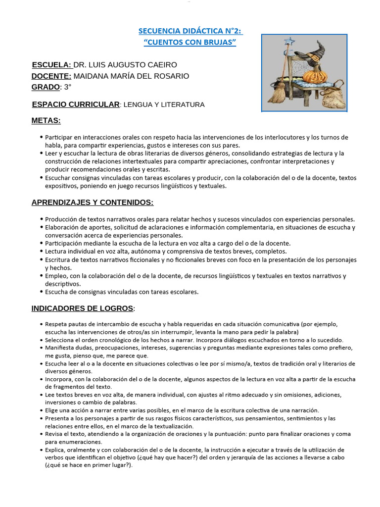 Secuencia Didáctica: Cuentos con Brujas | PDF | Cuentos | Puntuación