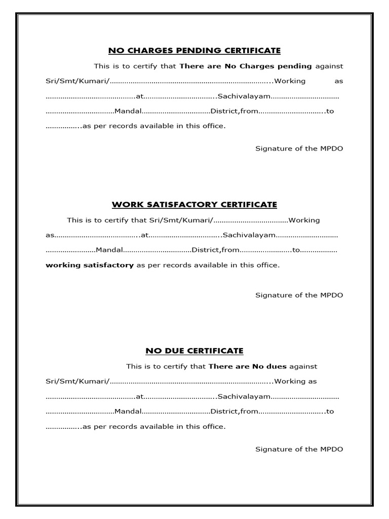No Charges or Dues Certificate | PDF