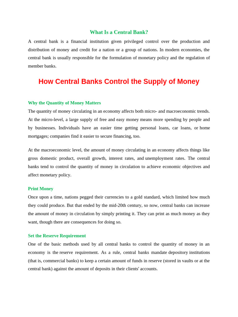 Central Bank - Money Supply | PDF | Central Banks | Money Supply