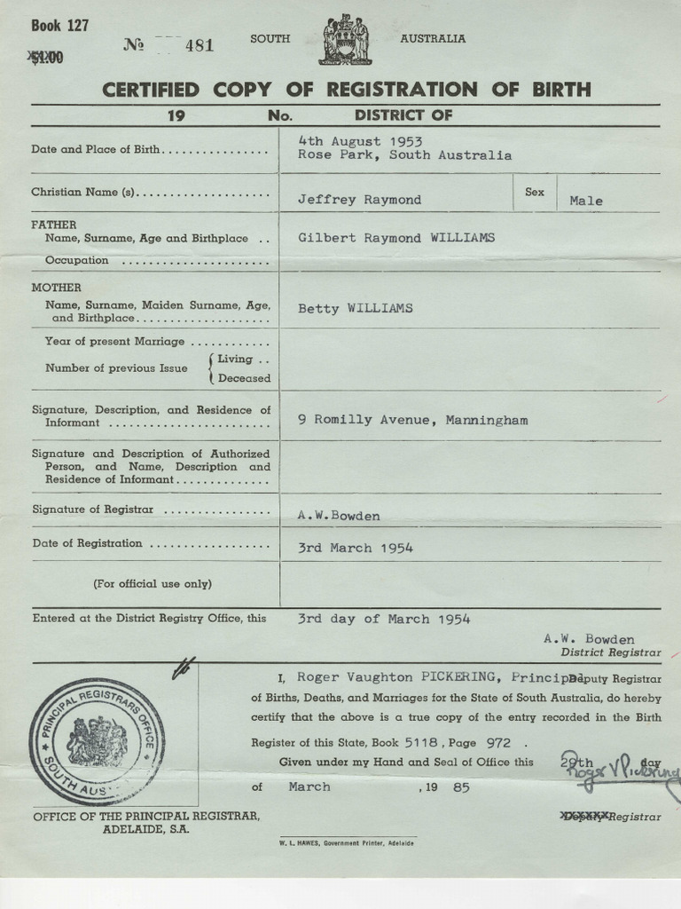 Certified Copy of Entry of Birth | PDF