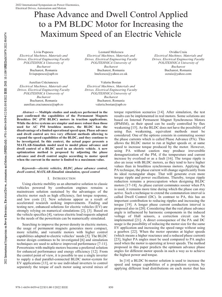 Phase Advance and Dwell Control Applied To A PM BLDC Motor For ...