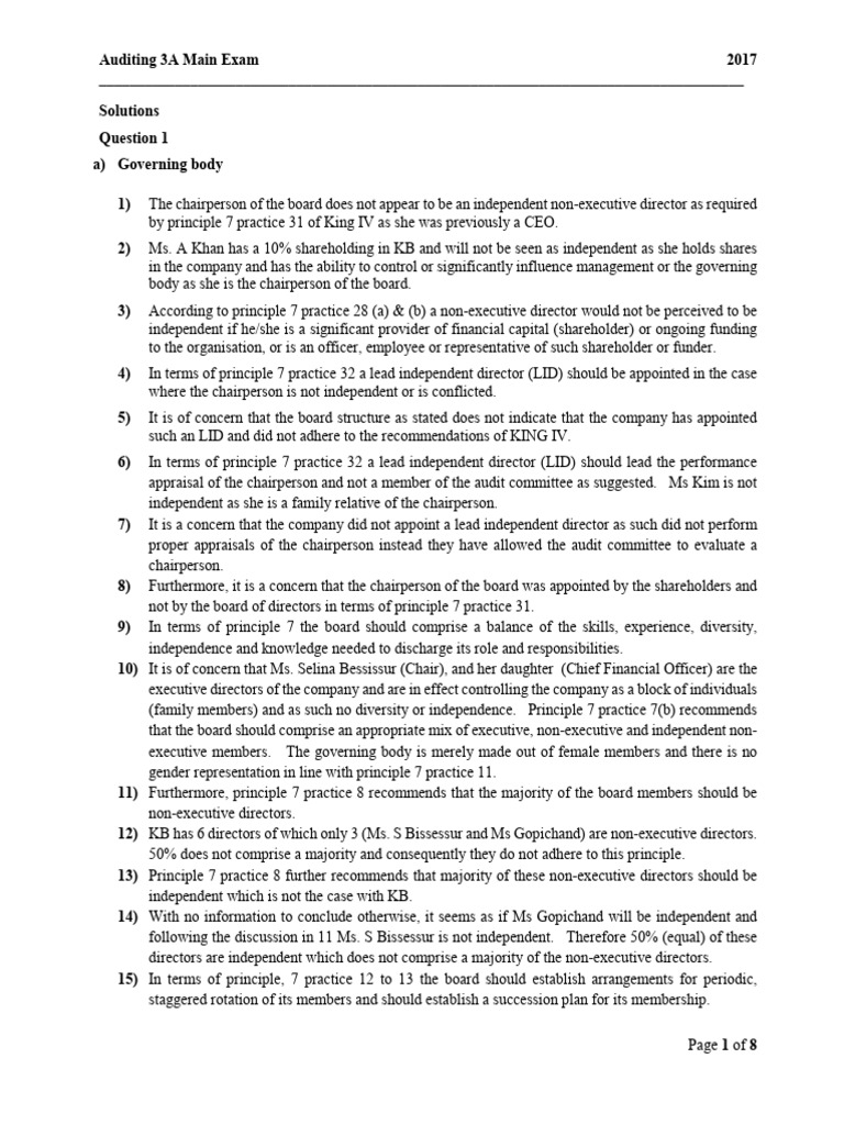 Auditing 3A - Main Exam Solutions 2017 For Students (1) 1 | PDF | Audit ...