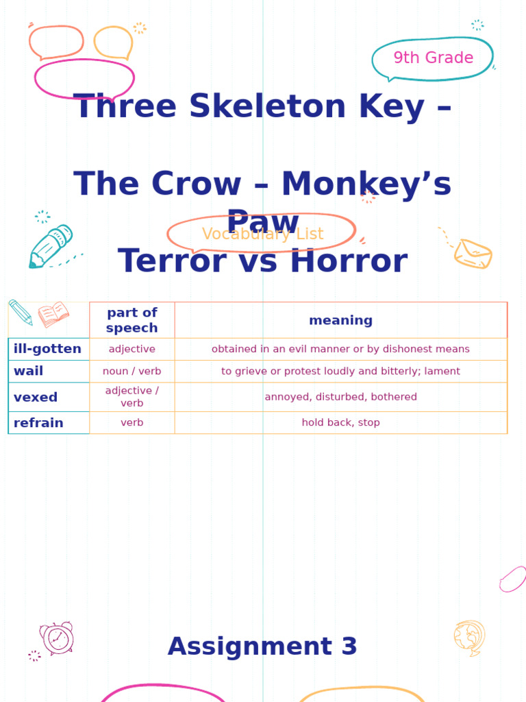 Three Skeleton Key - The Crow - Monkeys Paw Vocabulary | PDF