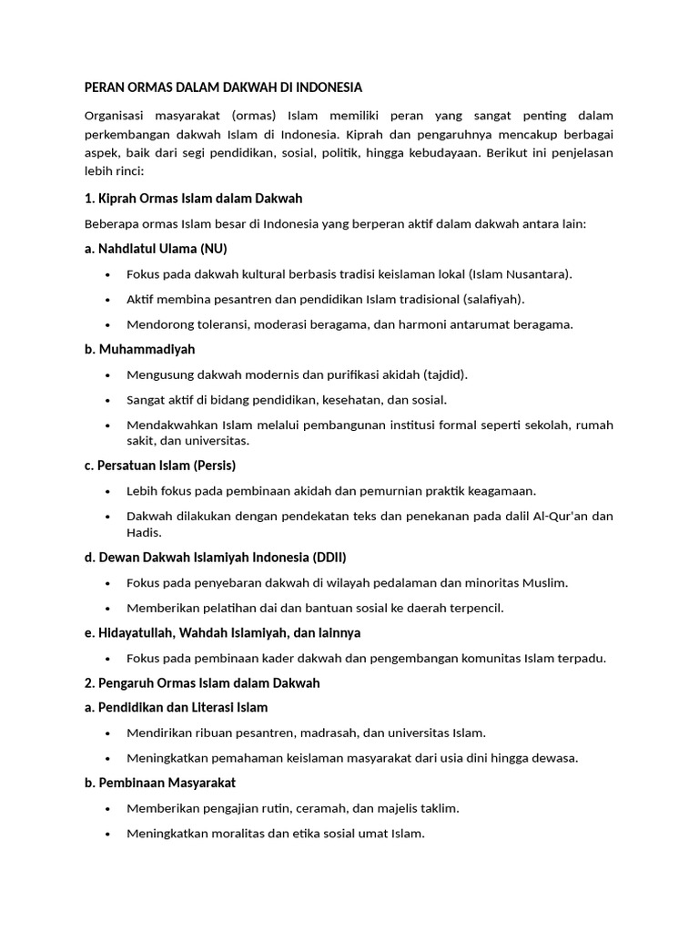 Peran Ormas Dalam Dakwah Di Indonesia | PDF