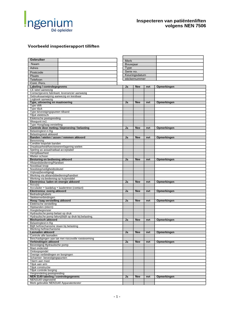Checklist Tilliften Tilbanden Ingenium | PDF