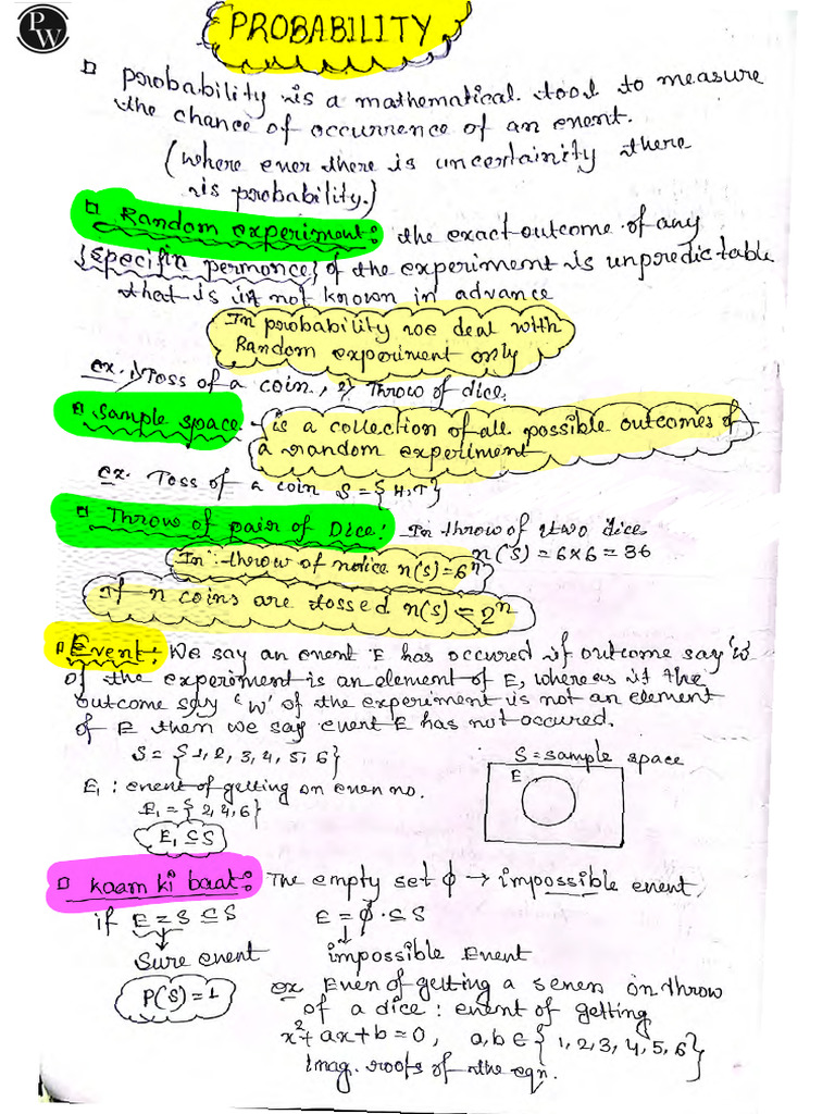 Probability Handwritten Notes Prayas JEE 2024 | PDF