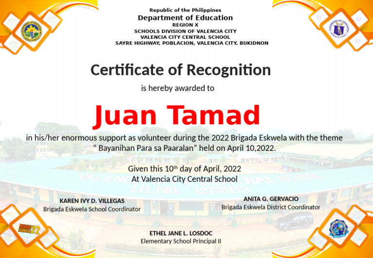 Brigada Eskwela Certificate | PDF