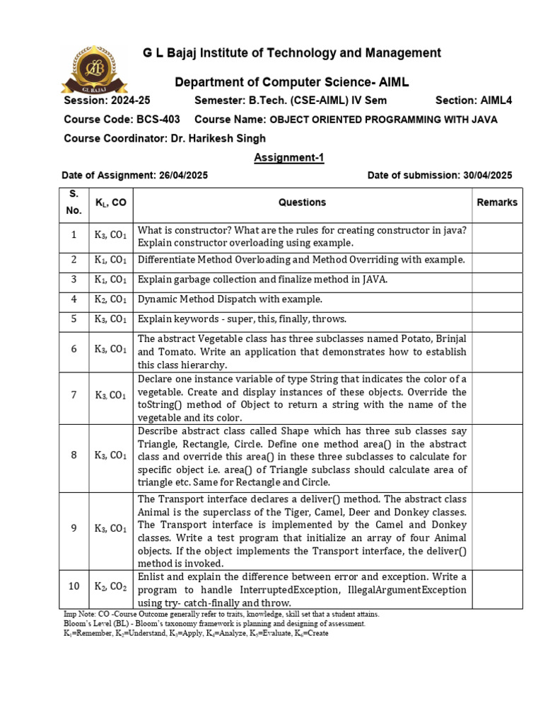 Oops 1 Pdf Method Computer Programming Class Computer Programming