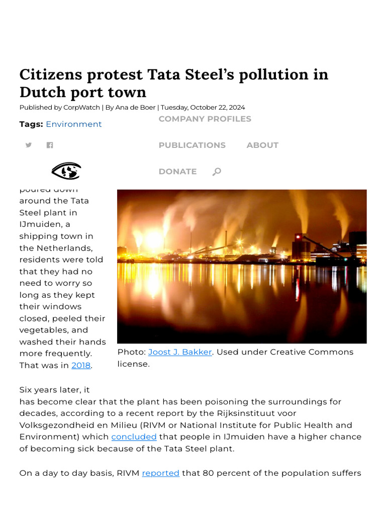 Citizens Protest Tata Steel's Pollution in Dutch Port Town - Corpwatch ...