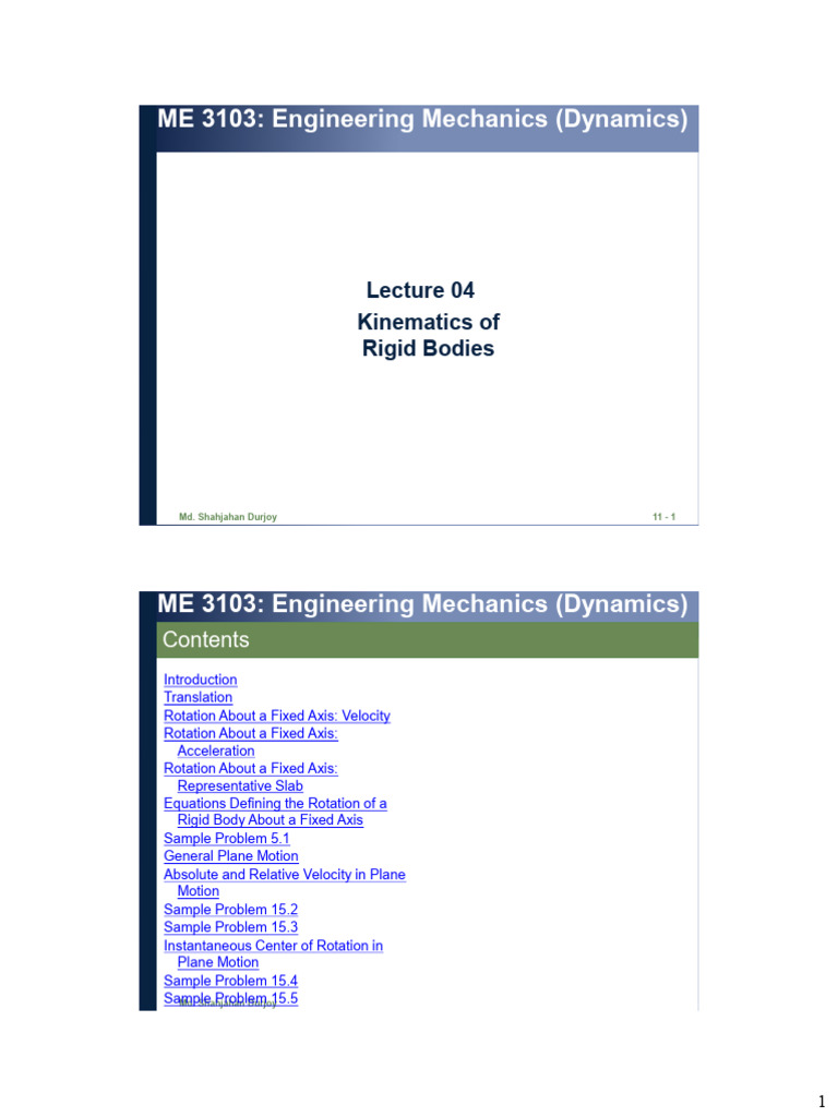 04 - Kinematics of Rigid Bodies | PDF | Rotation Around A Fixed Axis ...