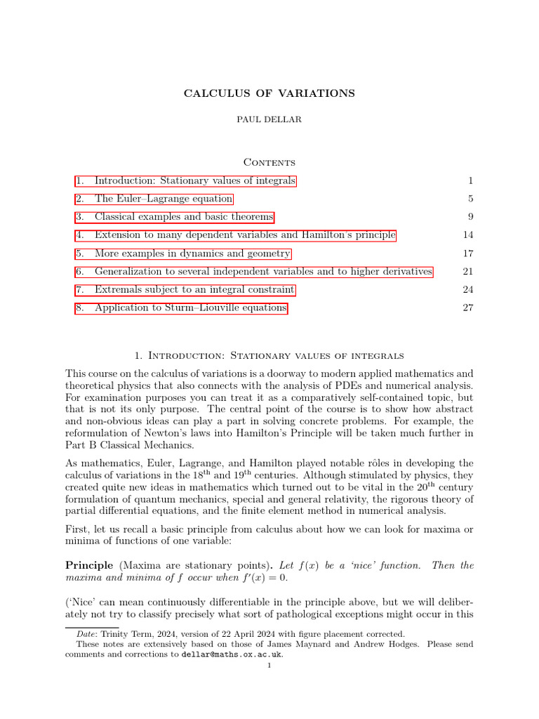 Introduction to Calculus of Variations | PDF | Calculus Of Variations ...