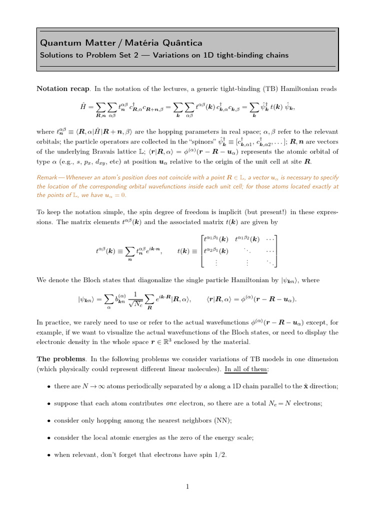 1D Tight-Binding Chain Problem Solutions | PDF | Atomic Orbital ...
