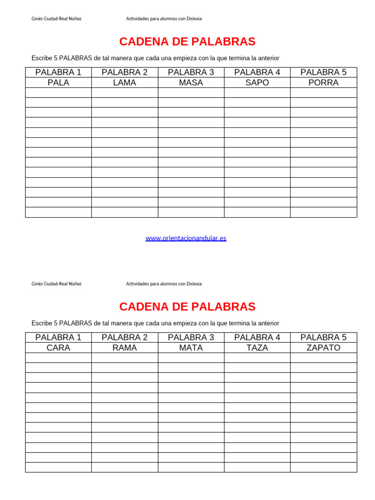 DISLEXIA CADENA DE PALABRAS Plantilla | PDF