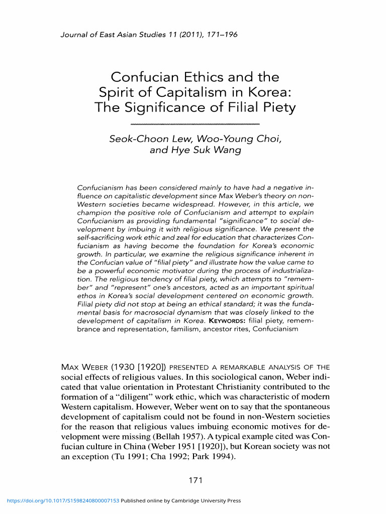 Confucian Ethics and The Spirit of Capitalism in Korea The Significance of Filial Piety | PDF ...