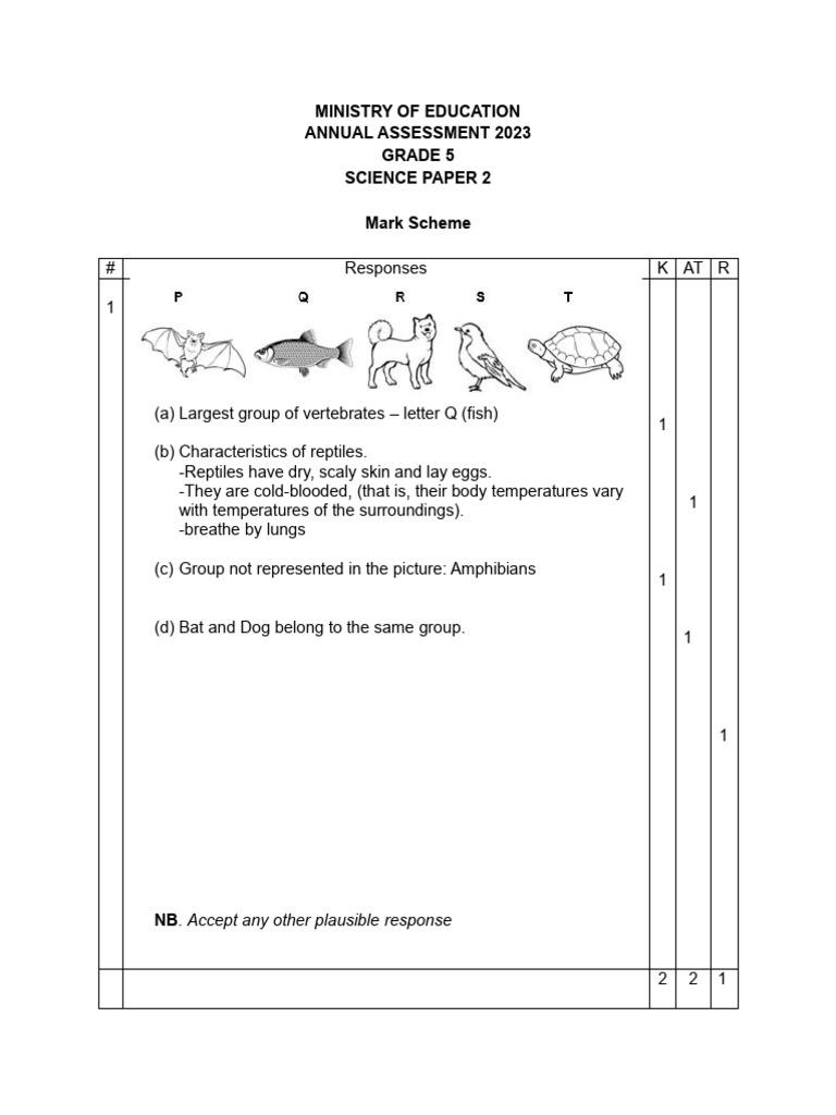 2023 - Grade 5 - Marking Scheme - Mock Exam | PDF | Heart | Blood