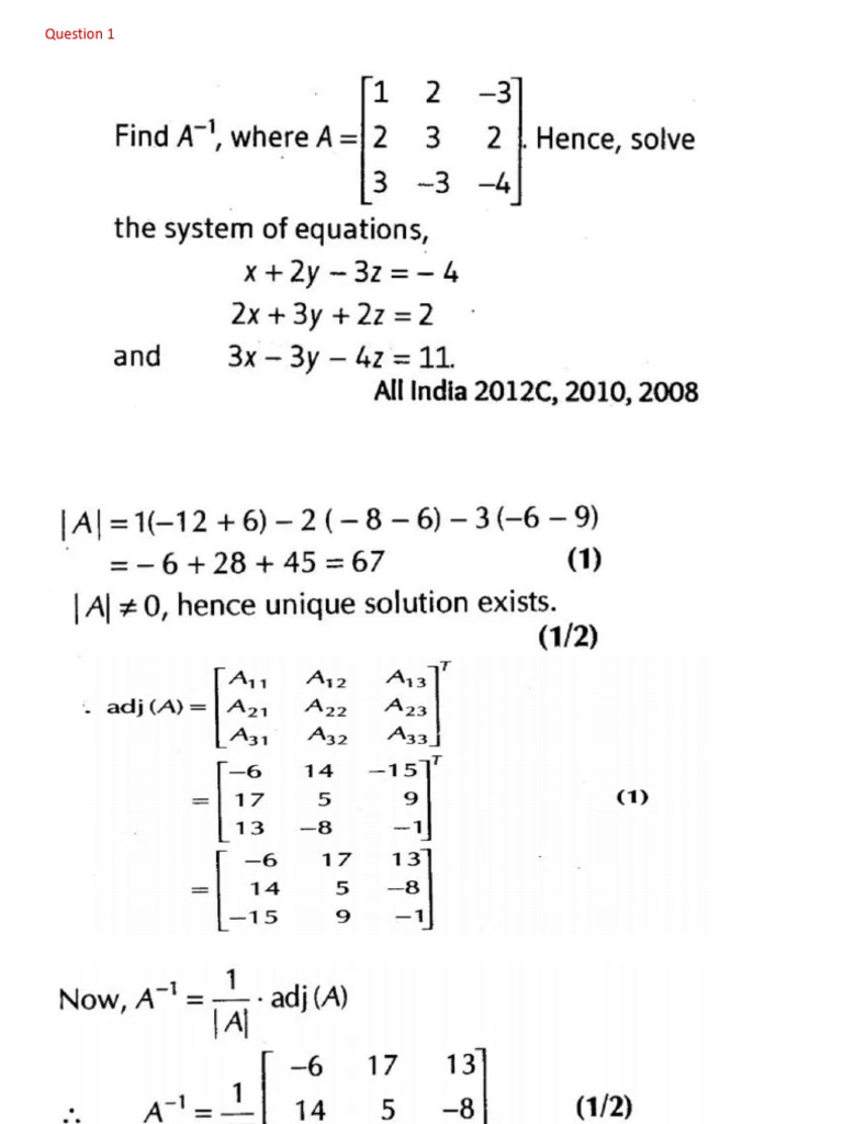 Matrix Method Questions Cbse Class Xii | PDF