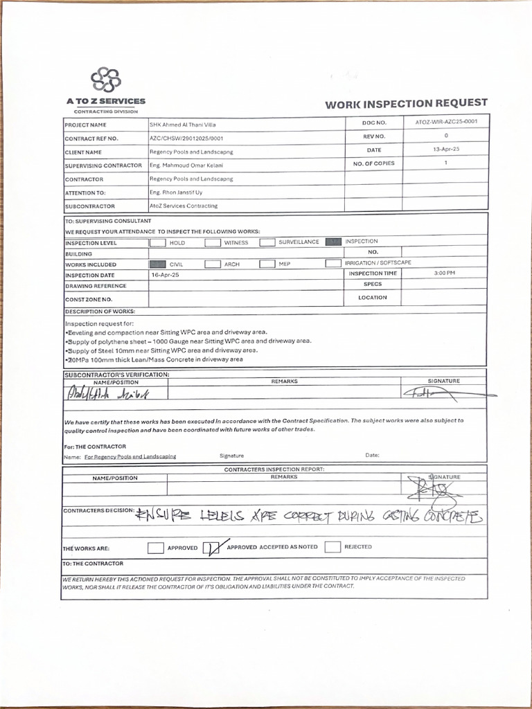 Work Inspection Request | PDF