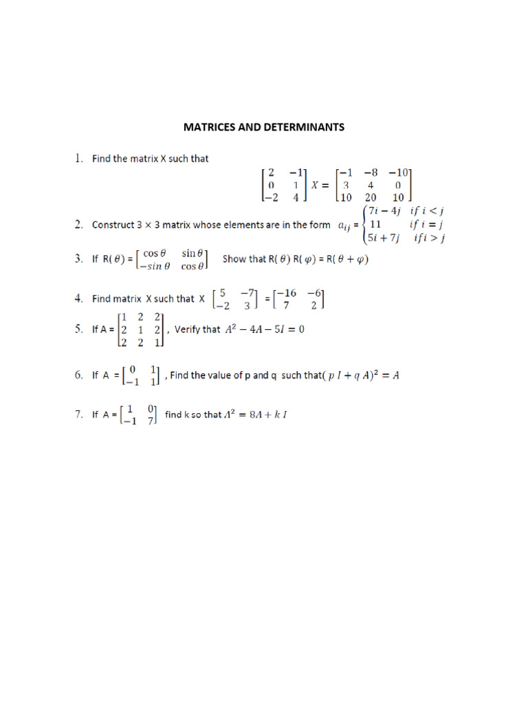 Matrices and Determinants ASSIGNMENT | PDF