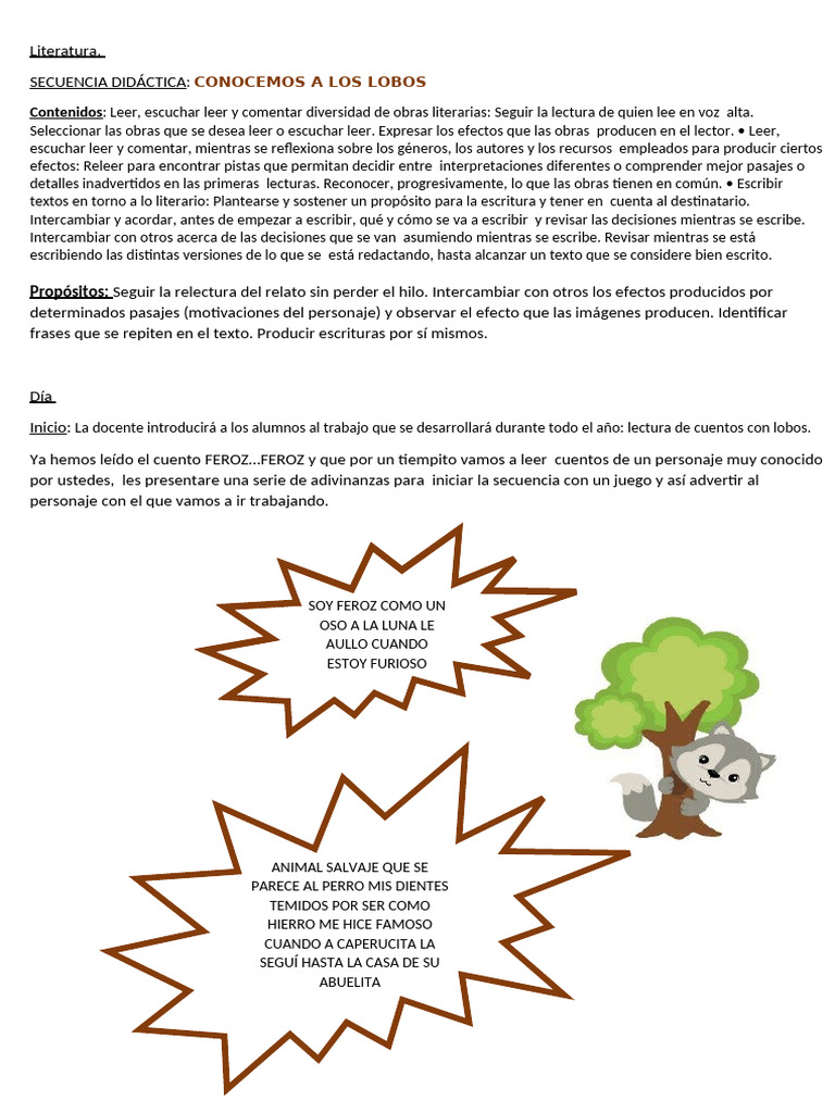 Secuencia Didáctica: Cuentos de Lobos | PDF | Caperucita Roja | Cuentos