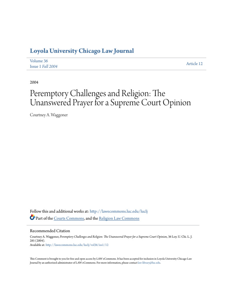 Peremptory Challenges and Religion The Unanswered Prayer For A S | PDF ...