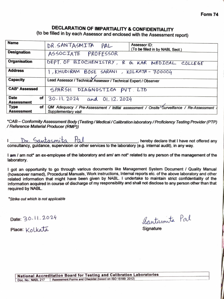 Assessor Declaration Form for NABL | PDF
