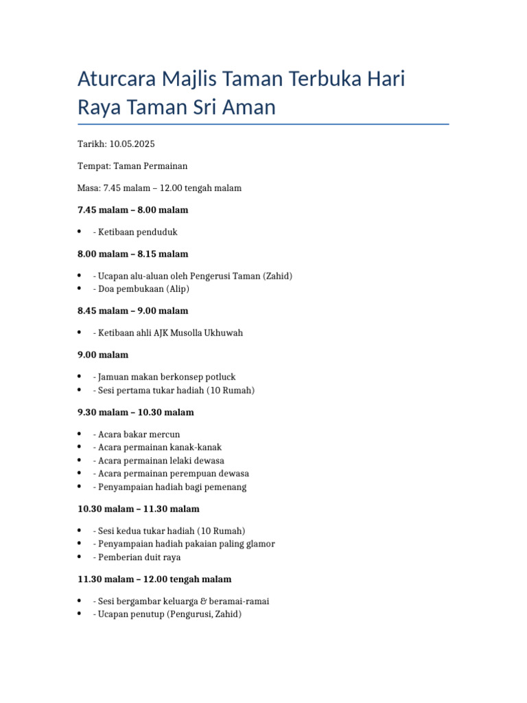 Taman Sri Aman - Majlis Raya Draft | PDF