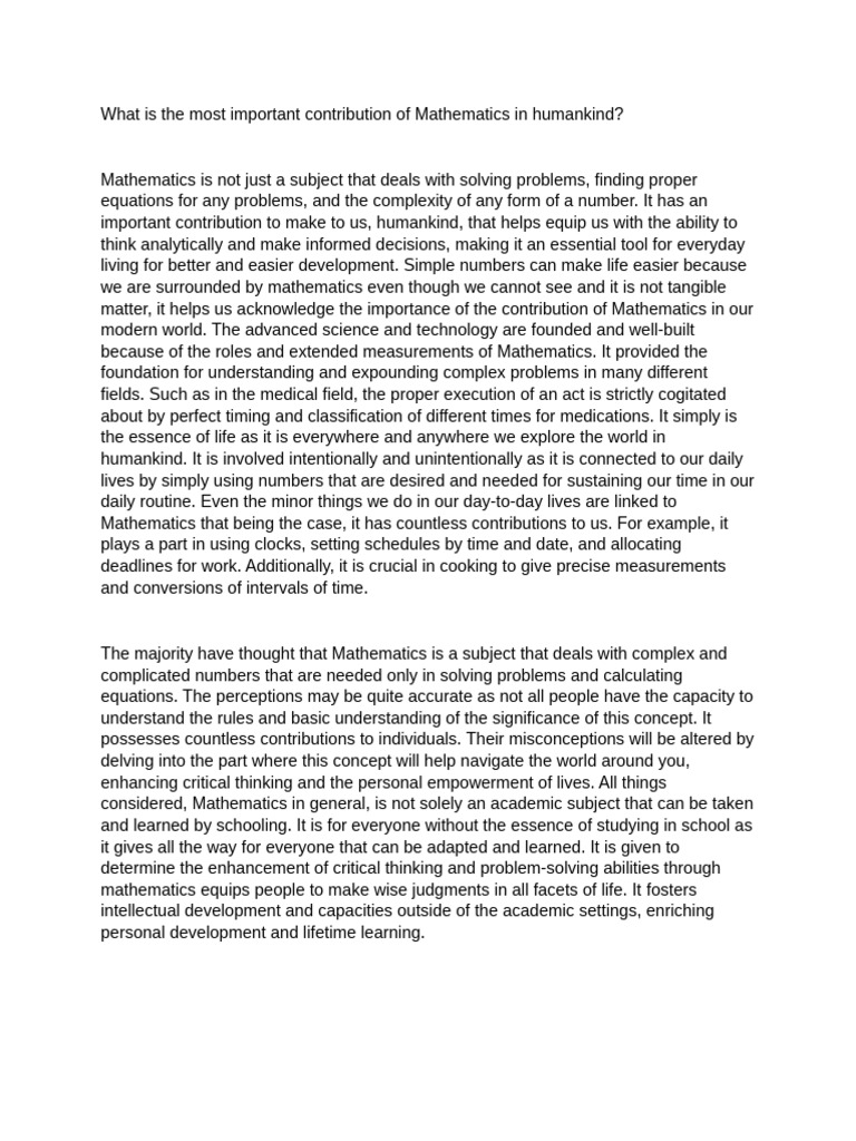 Importance of Mathematics for Humanity | PDF | Teaching Mathematics ...