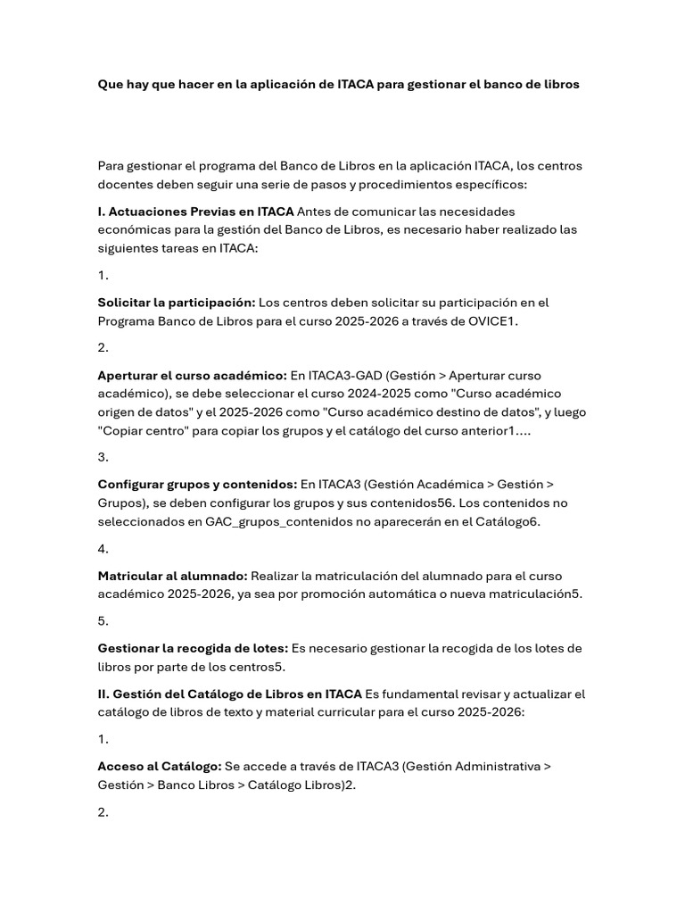 Que Hay Que Hacer en La Aplicación de ITACA para Gestionar El Banco de Libros | PDF
