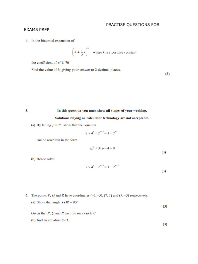 Practise Questions For Exams Prep | PDF