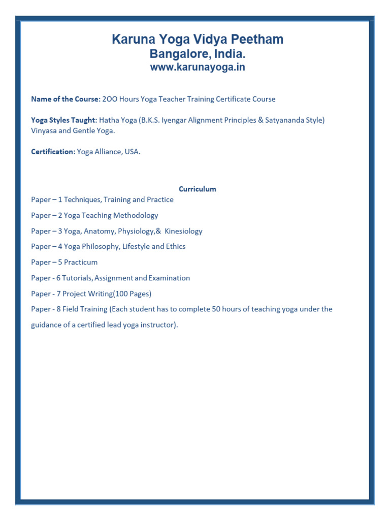 TTC Syllabus 200 HR TTC 2025 | PDF | Asana | Skeletal Muscle
