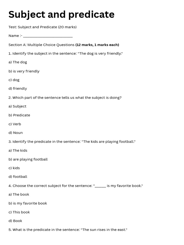 Subject and Predicate - 20250612 - 164906 - 0000 | PDF | Subject ...