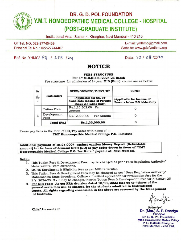 PG Fees Structure 2024 25 | PDF