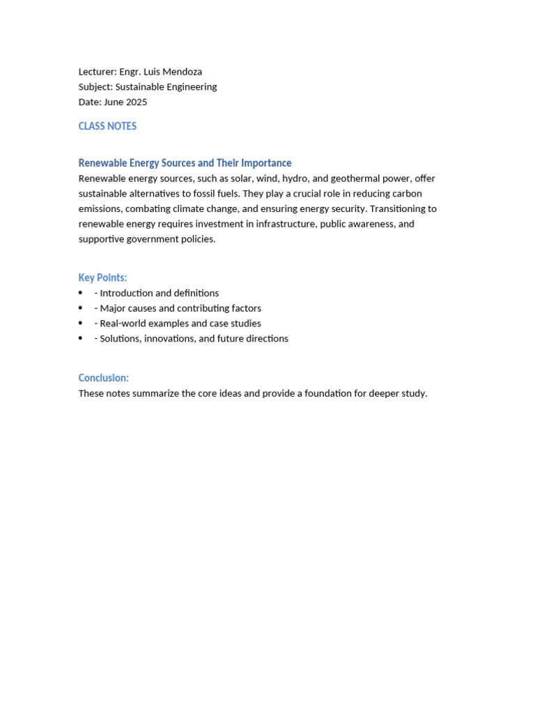Renewable Energy Sources and Their Importance | PDF