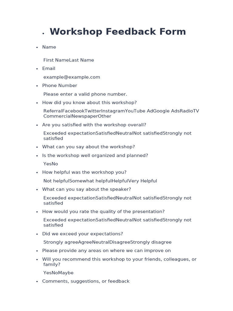 Workshop Feedback Form | PDF