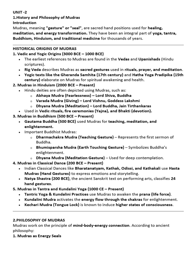 Unit2.History and Philosophy of Mudras | PDF | Yoga | Vedas