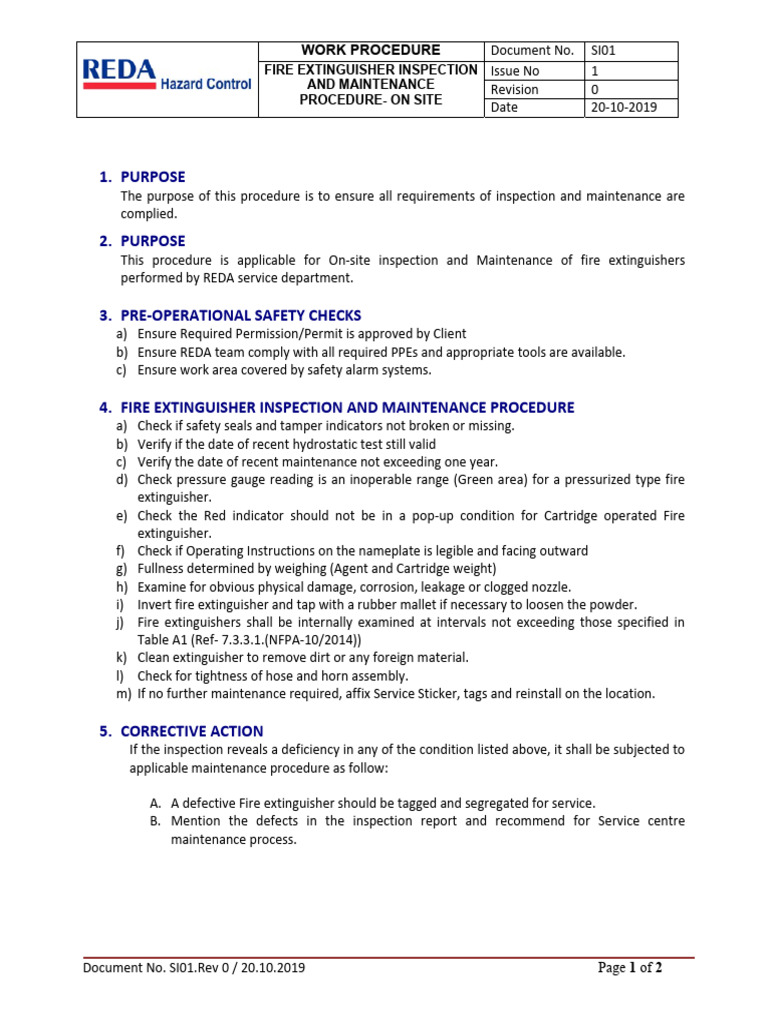 6.3.4. Fire Extinguisher Site Inspection Procedure | PDF | Materials