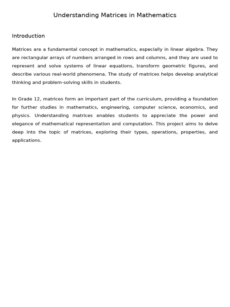 Matrices Project Grade12 | PDF | Matrix (Mathematics) | Determinant