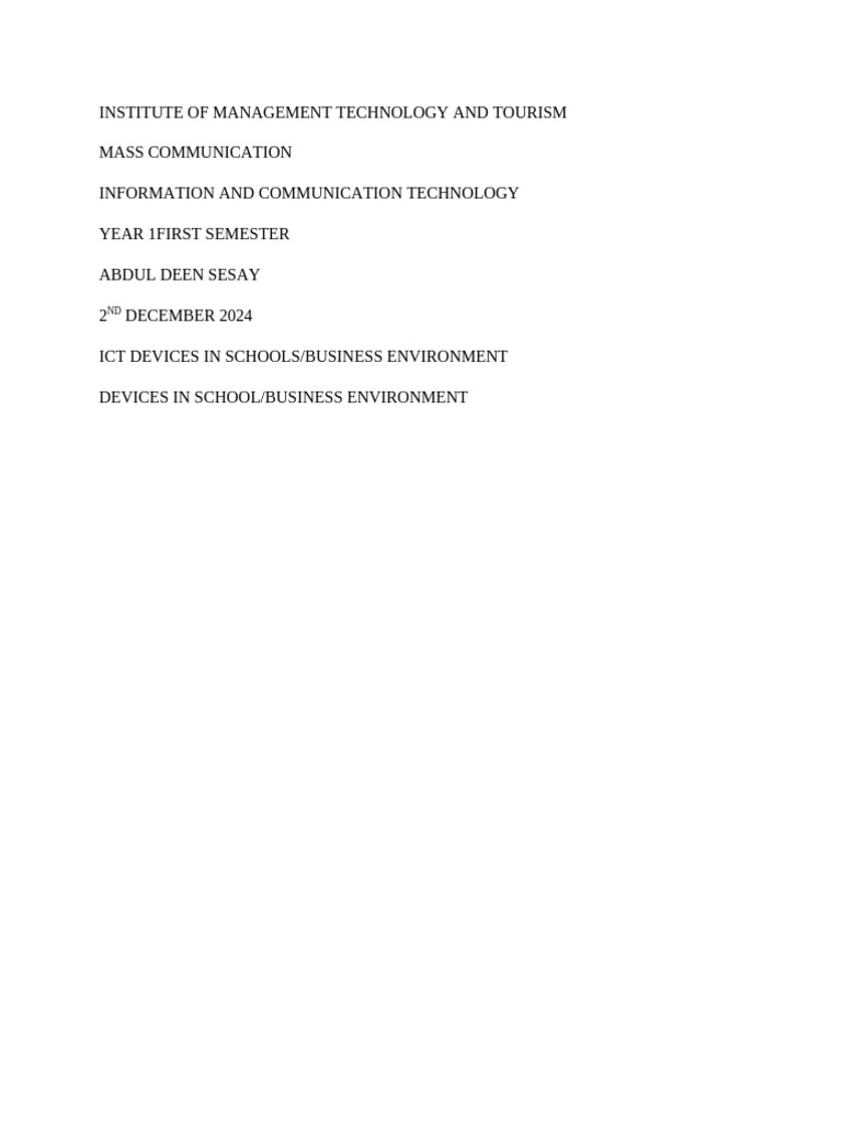 Institute of Management Technology and Tourism | PDF | Educational Technology | Communication