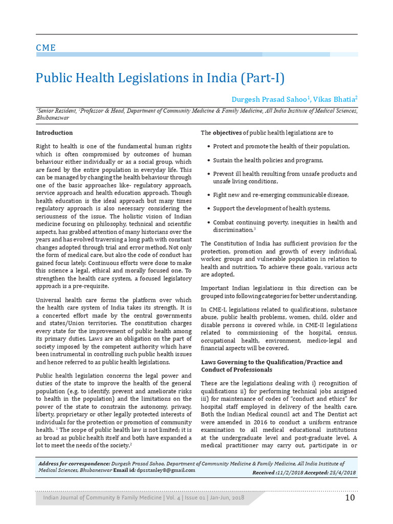 Public Health Legislations in India Part I .3 | PDF | Drugs | Public Health