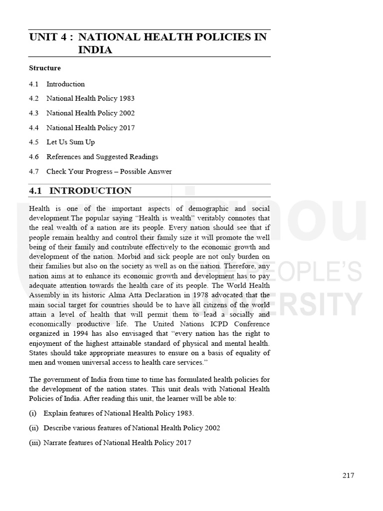 Overview of India's National Health Policies | PDF | Health Care ...