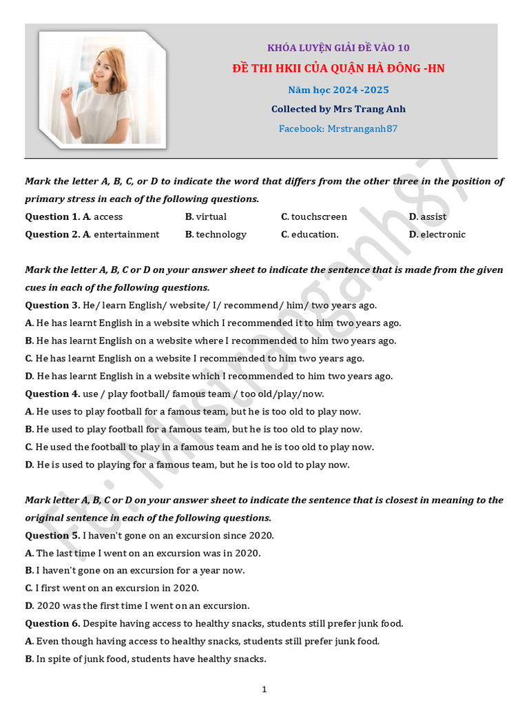 7. ĐỀ THI HKII QUẬN HÀ ĐÔNG - HN | PDF | English Language | Linguistics