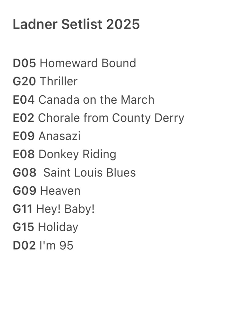 2025 Ladner Setlist | PDF
