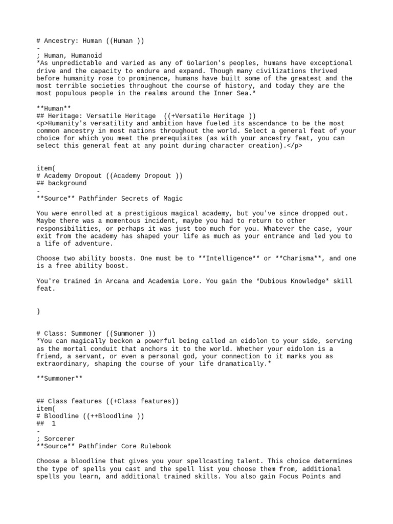 Human Ancestry and Summoner Class | PDF